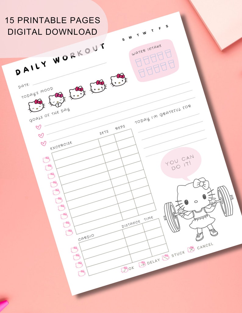 Printable Pink Fitness Planner, Weight Loss Tracker, Workout Planner ...