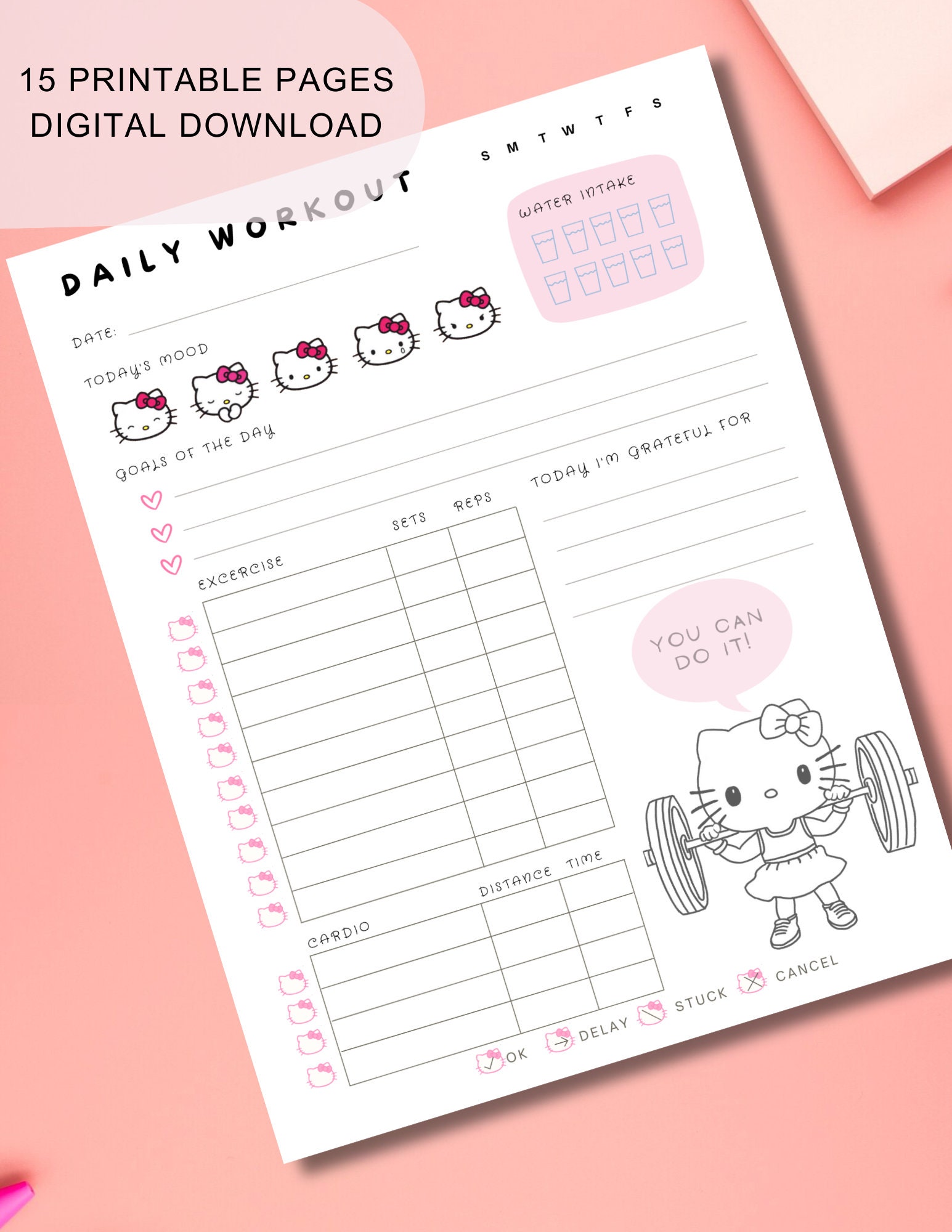 Printable Pink Fitness Planner, Weight Loss Tracker, Workout Planner ...