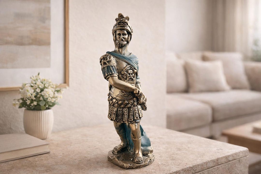 Roman Warrior Statue, Bronze Blue Patina Figurine, Classical Soldier ...