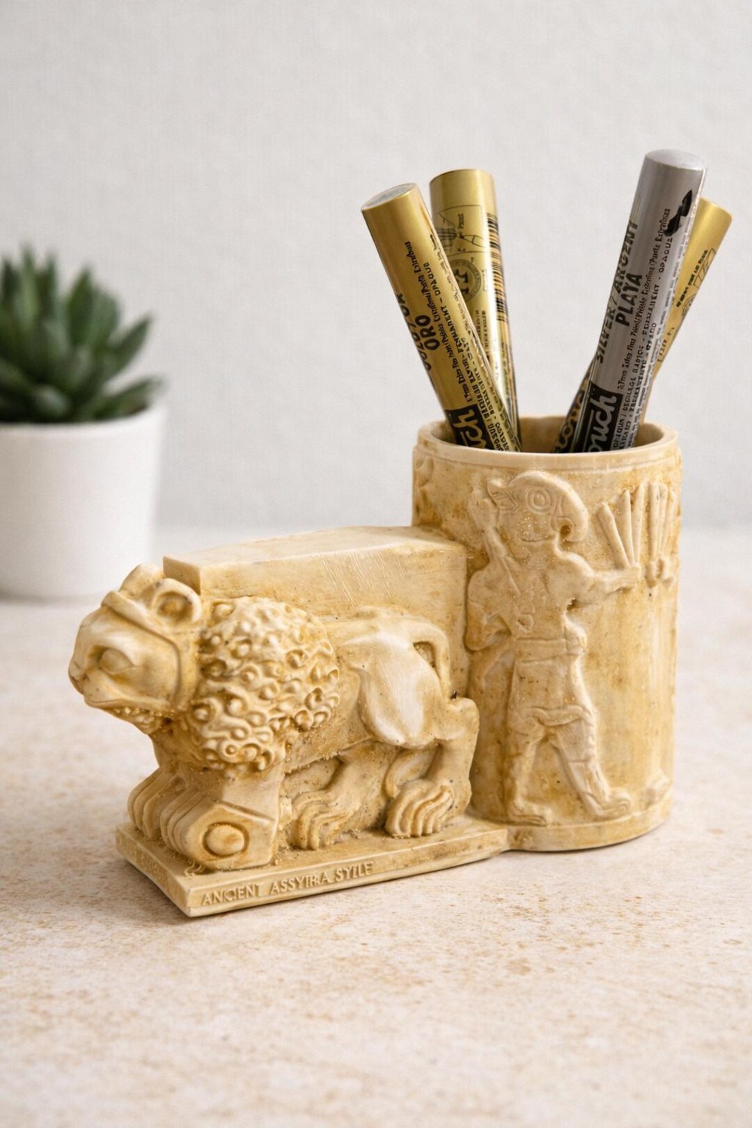 Antique Lion Resin Pen Holder, Classical Desk Organizer, Vintage Office ...
