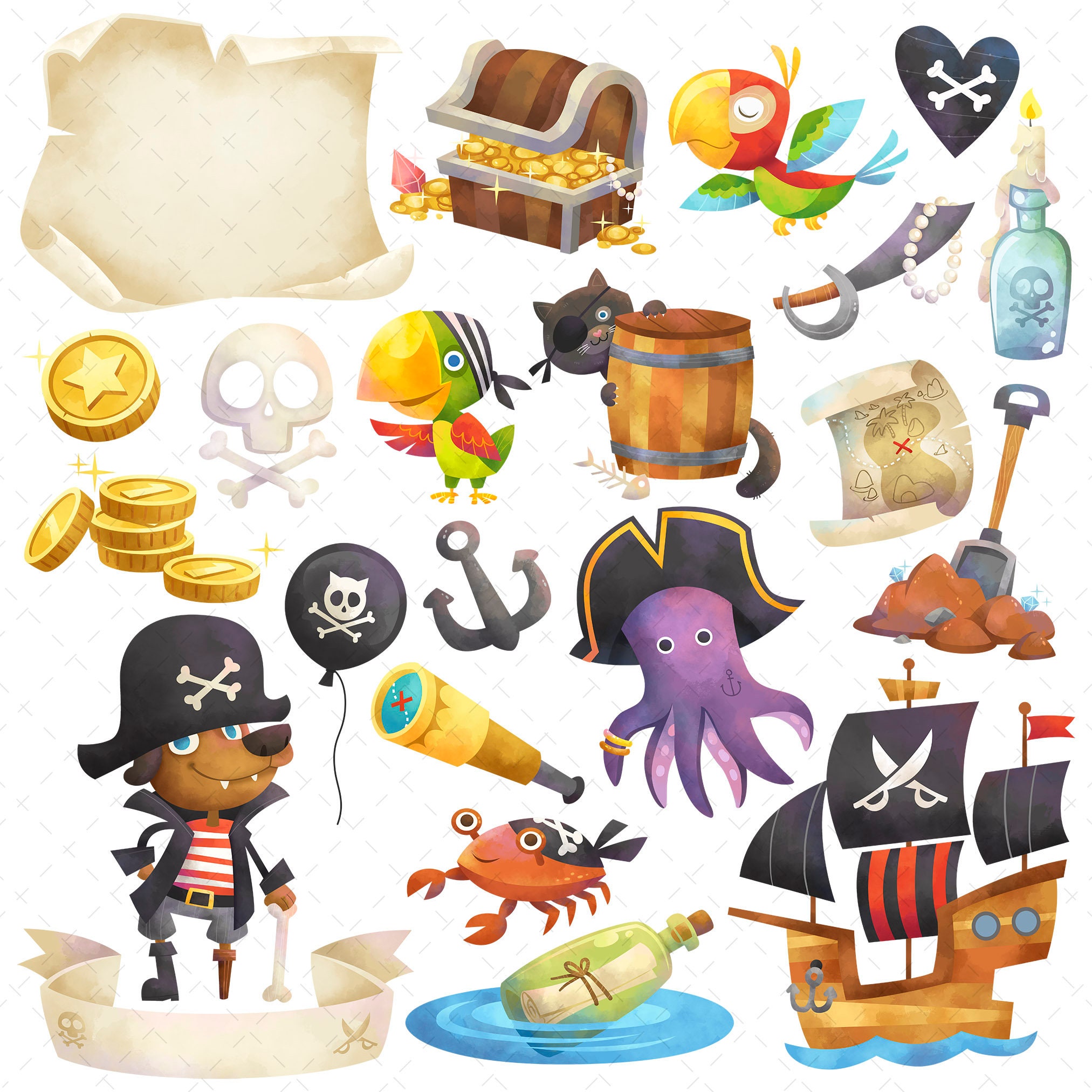 Watercolor Pirate Clipart, Birthday Party Printable, Instant Download ...