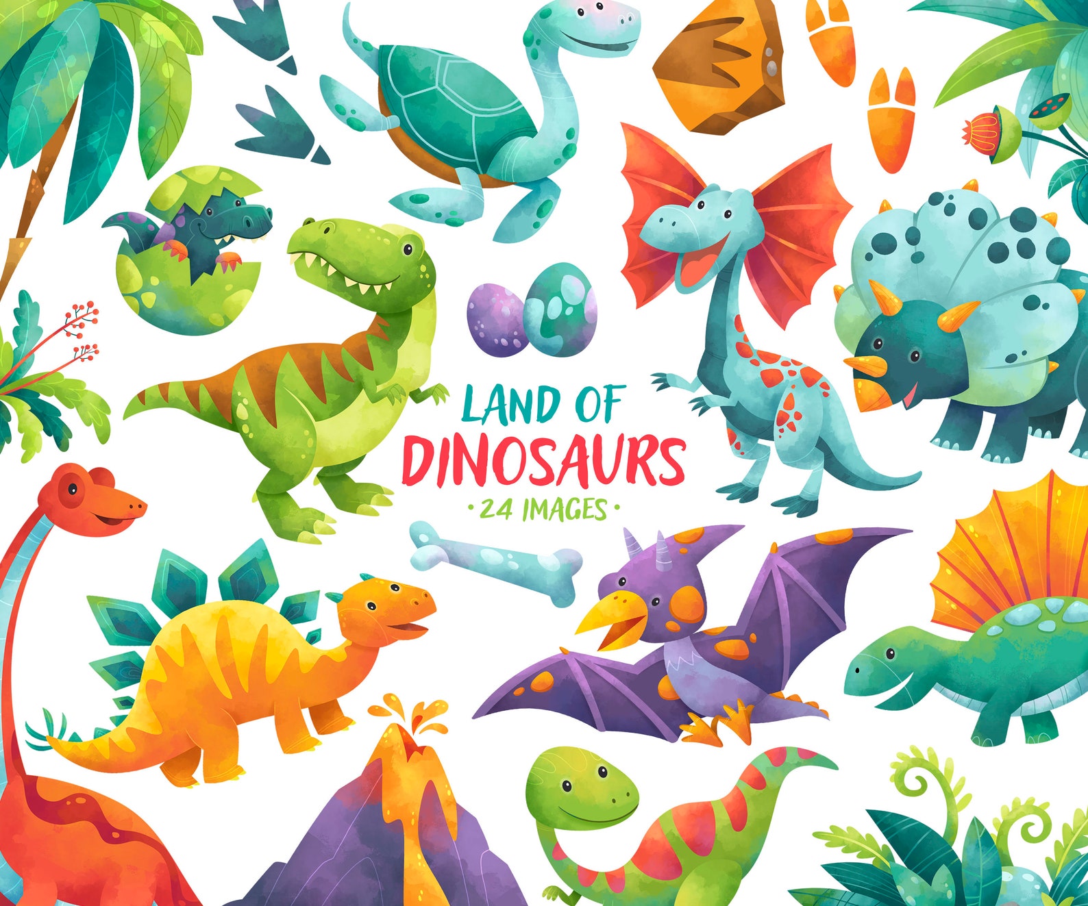 Watercolor Dinosaurs Clipart, Dino PNG, Cute Baby Dinosaurs, Dinosaur ...