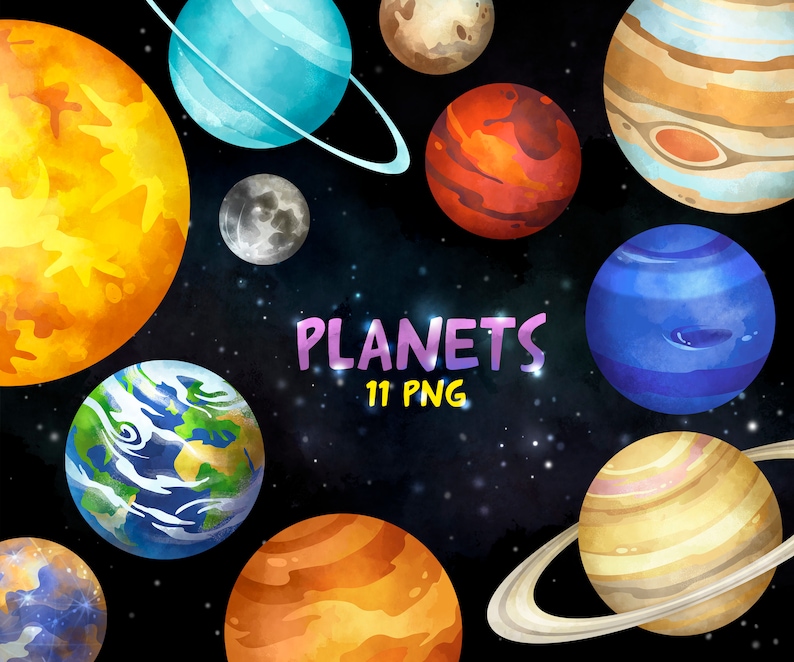 Planets Clipart, Solar System Instant Download, Educational Printables ...
