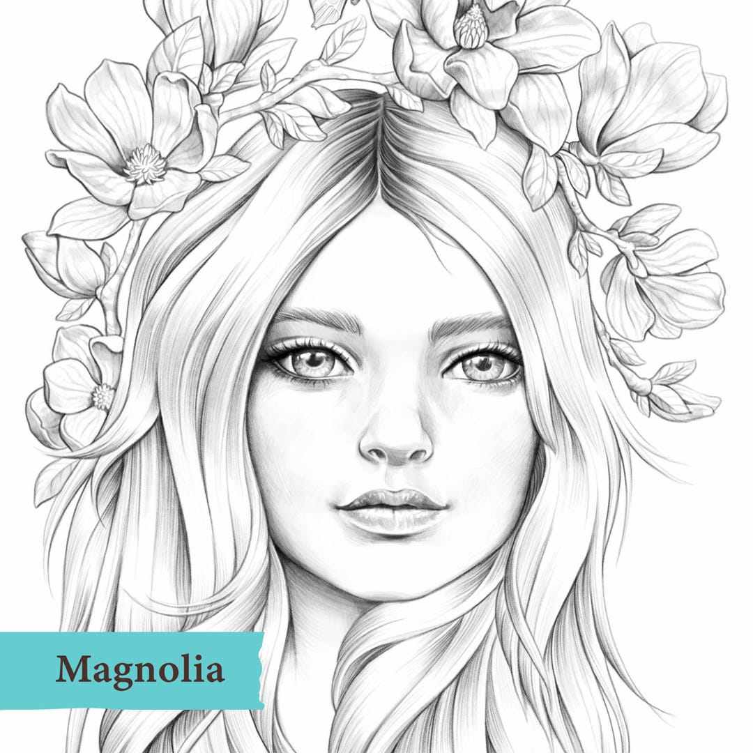 Magnolia | Premium Coloring Page for Adults. High Resolution Hand Drawn ...