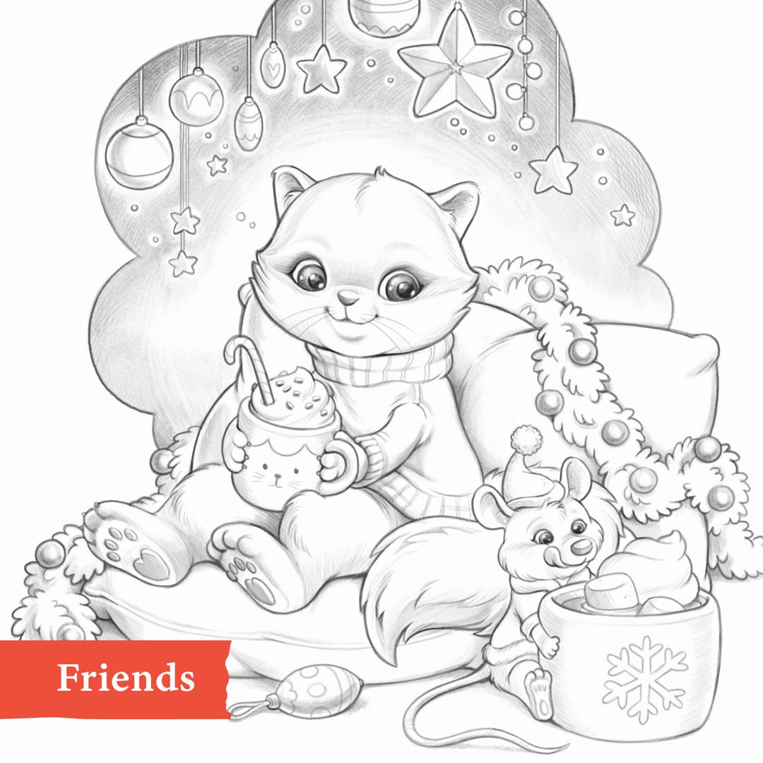 Friends | Premium Coloring Page for Adults. High Resolution Hand Drawn ...