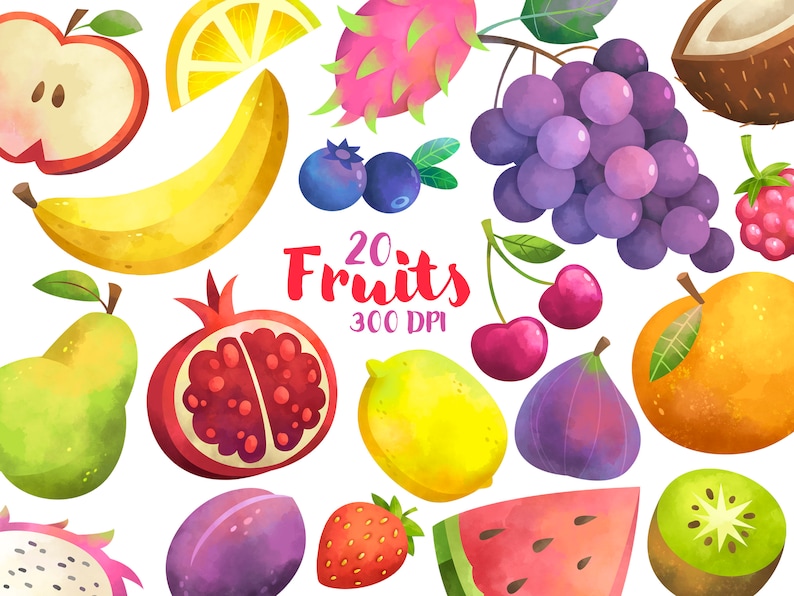 Watercolor Fruit Clipart, Fruit Printable, Instant Download Graphic ...