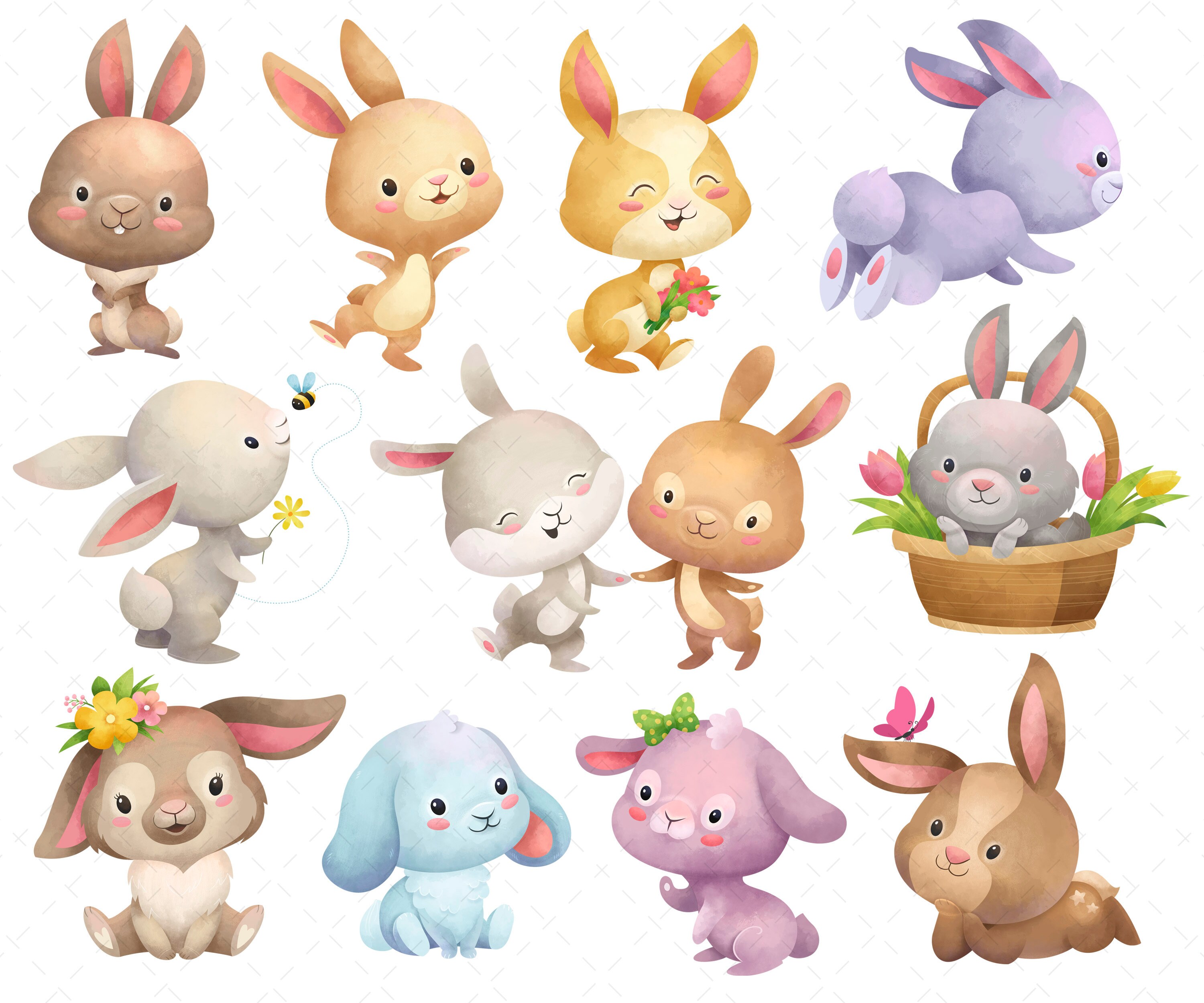 Spring Bunnies Clipart, Watercolor Bunny Clipart, Easter Rabbit Art ...