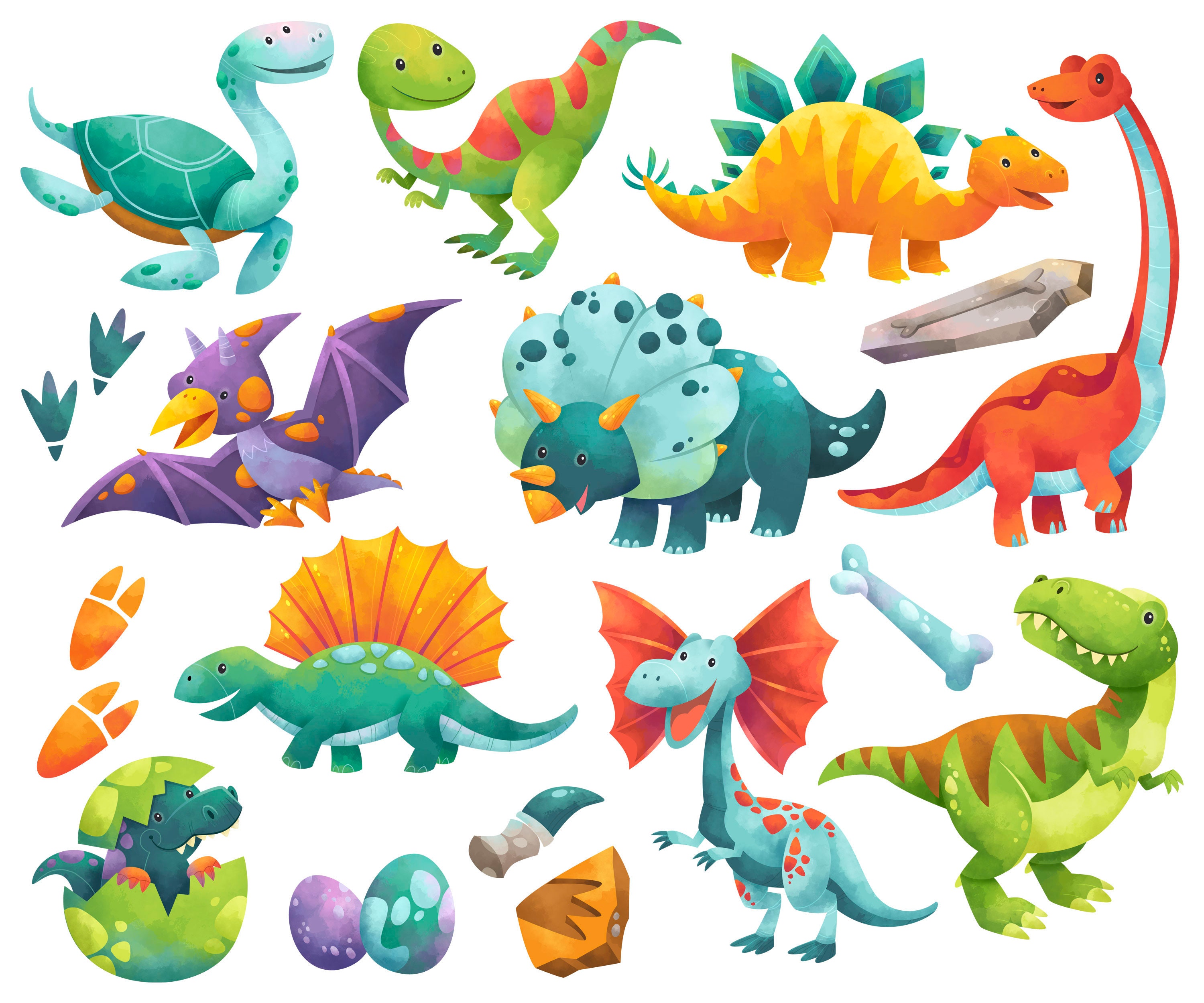 Watercolor Dinosaurs Clipart, Dino PNG, Cute Baby Dinosaurs, Dinosaur ...