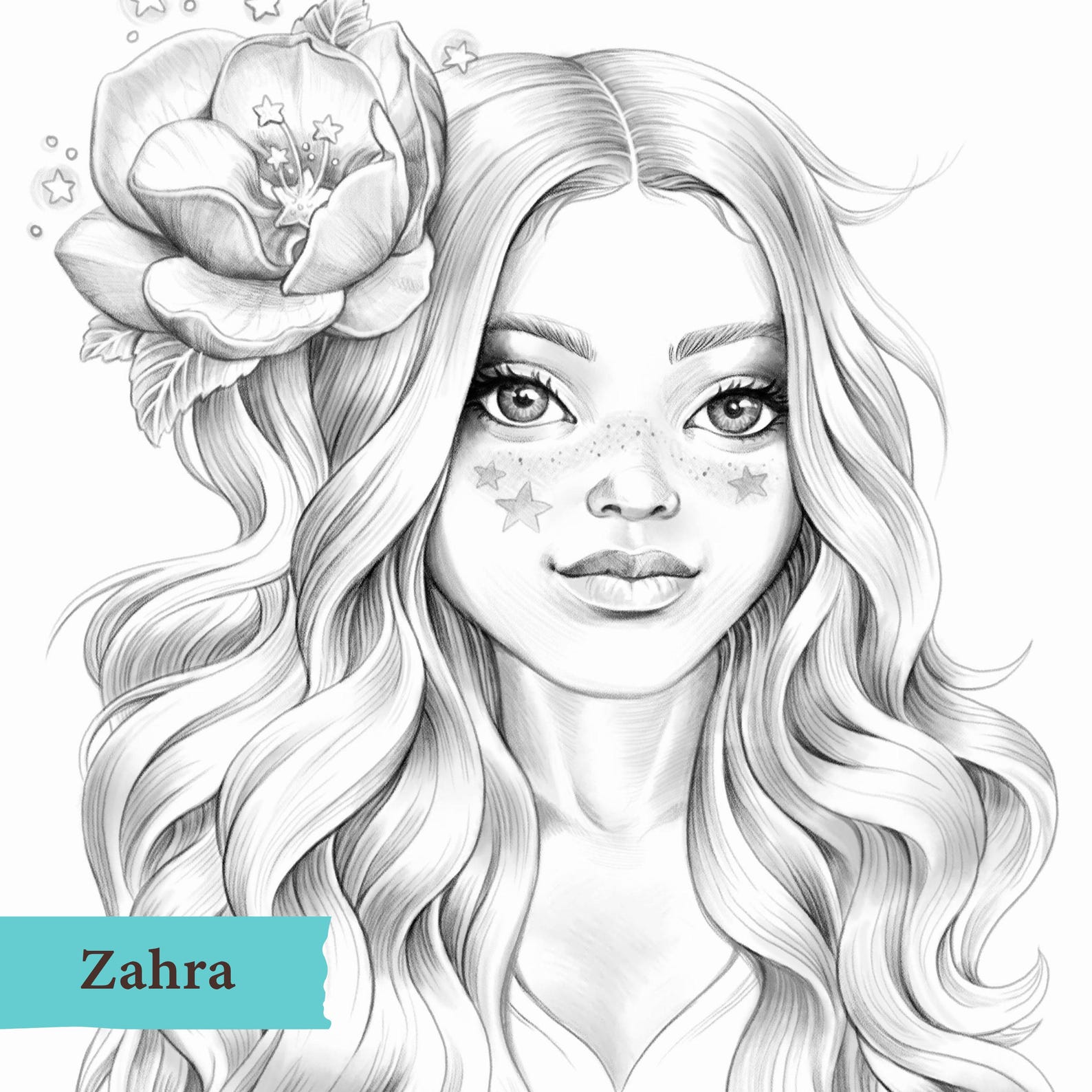 Zahra | Premium Coloring Page for Adults. High Resolution Hand Drawn ...
