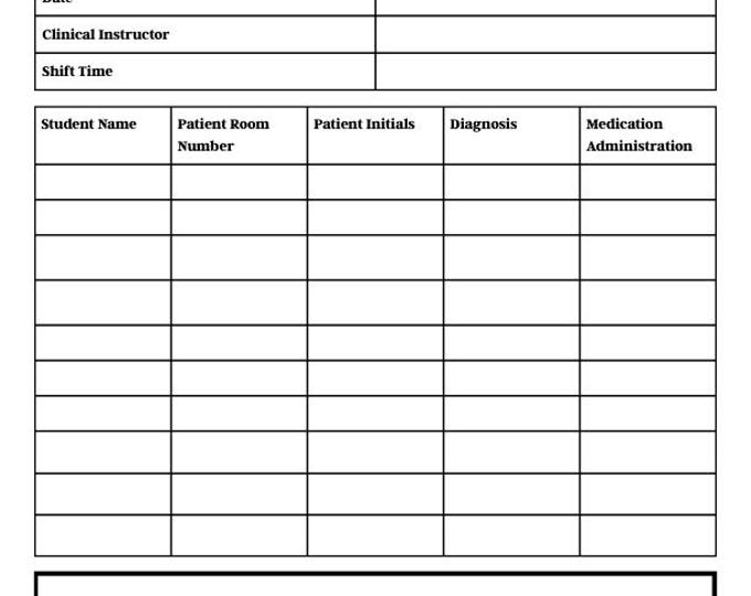 Student Nurse Clinical Assignment Sheet - Printable - Etsy