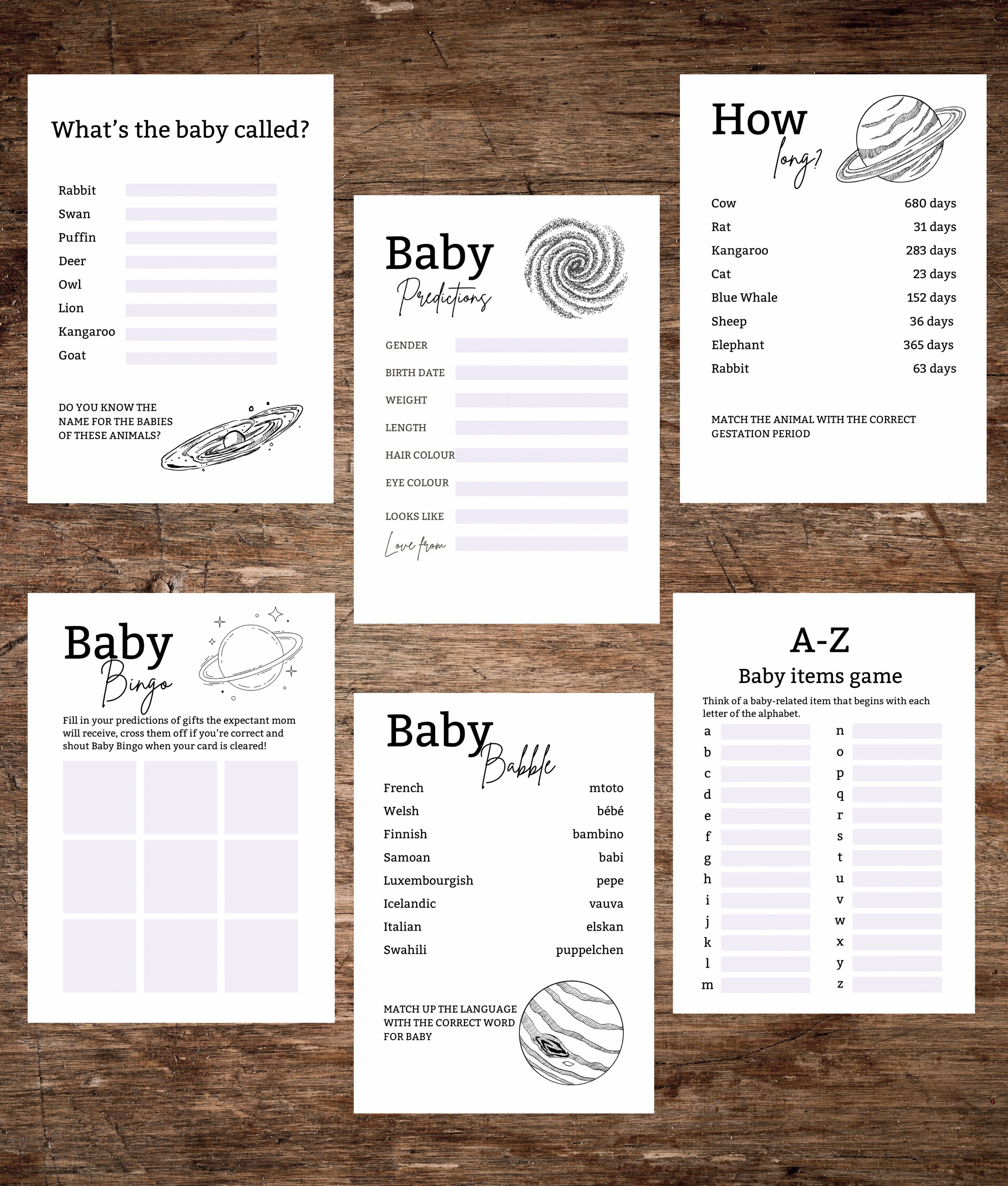 Space Interstellar Baby Shower Games Bundle. Digital Download - Etsy