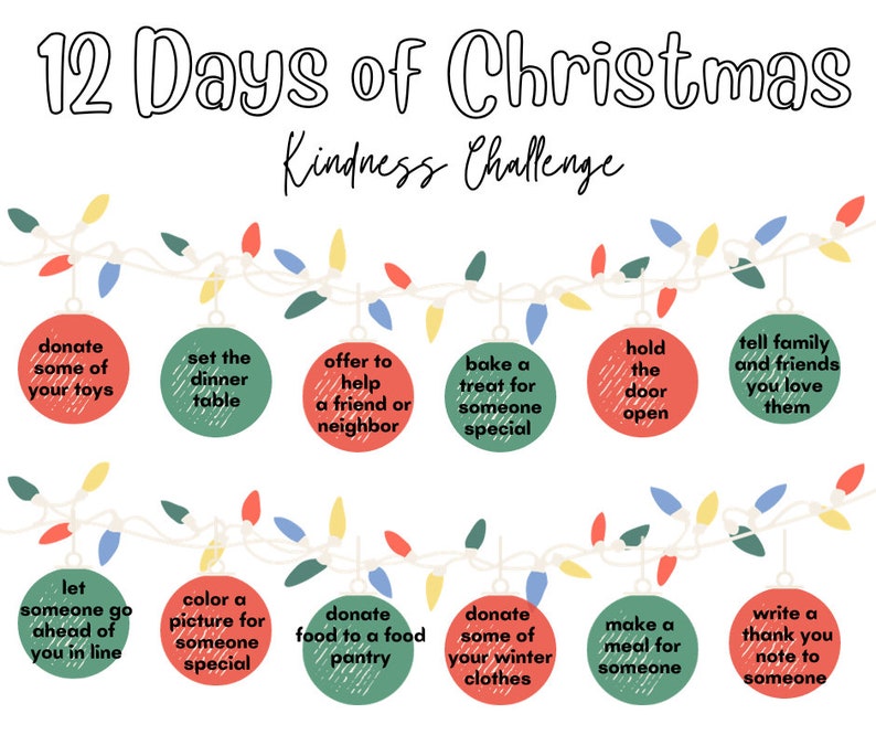Printable 12 Days of Christmas Kindness Challenge, Instant Download ...