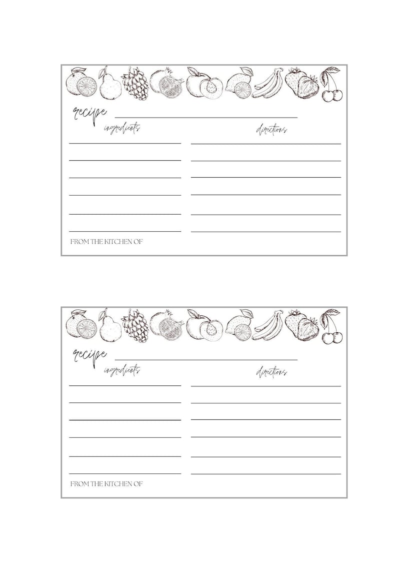 Printable Recipe Card Template, Instant Download, Recipe Cards 4x6, DIY ...