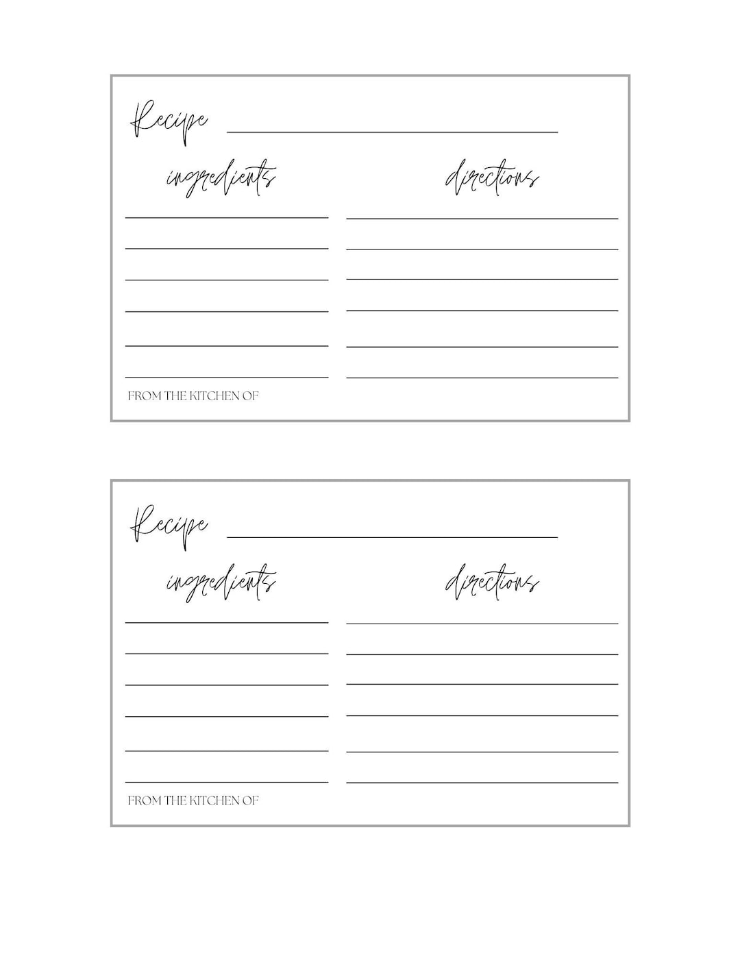 Printable Recipe Card Template, Instant Download, Recipe Cards 4x6, DIY ...