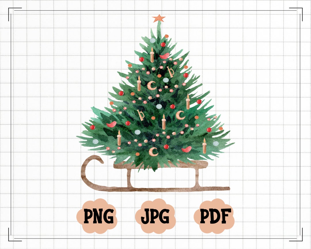 Watercolor Christmas Tree PNG, Retro Christmas Png, Boho Christmas Png ...