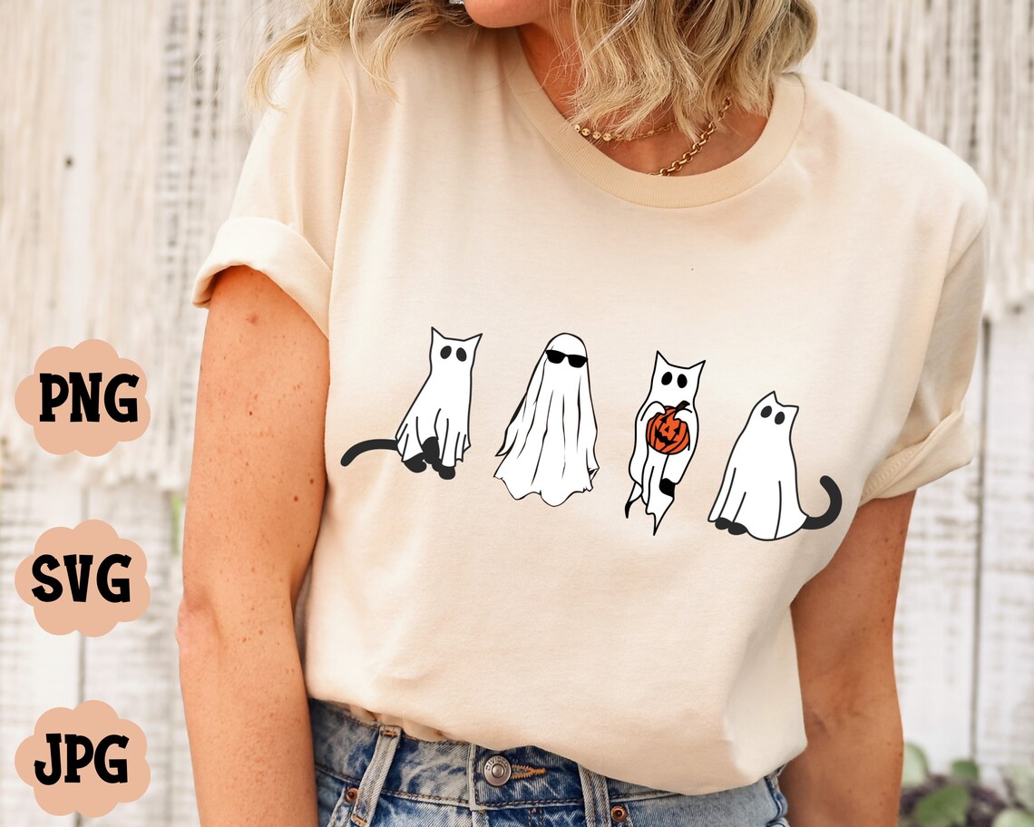 Сute Ghost Cats SVG, Ghost Cats PNG, Boo Svg, Halloween Svg, Ghost Cats ...