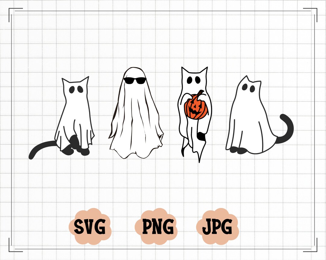 Сute Ghost Cats SVG, Ghost Cats PNG, Boo Svg, Halloween Svg, Ghost Cats ...
