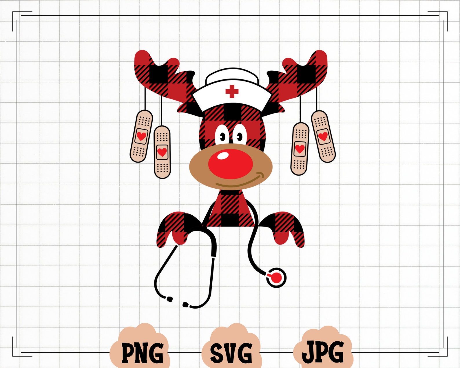 Christmas Reindeer Nurse Svg, Funny Christmas Svg, Buffalo Plaid Moose ...