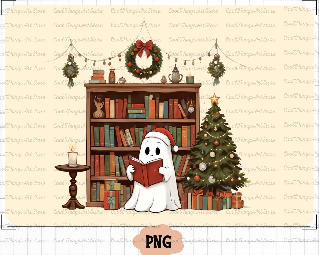 Book Lover Christmas Png, Cute Ghost Book Nerd Png, Teacher Christmas ...
