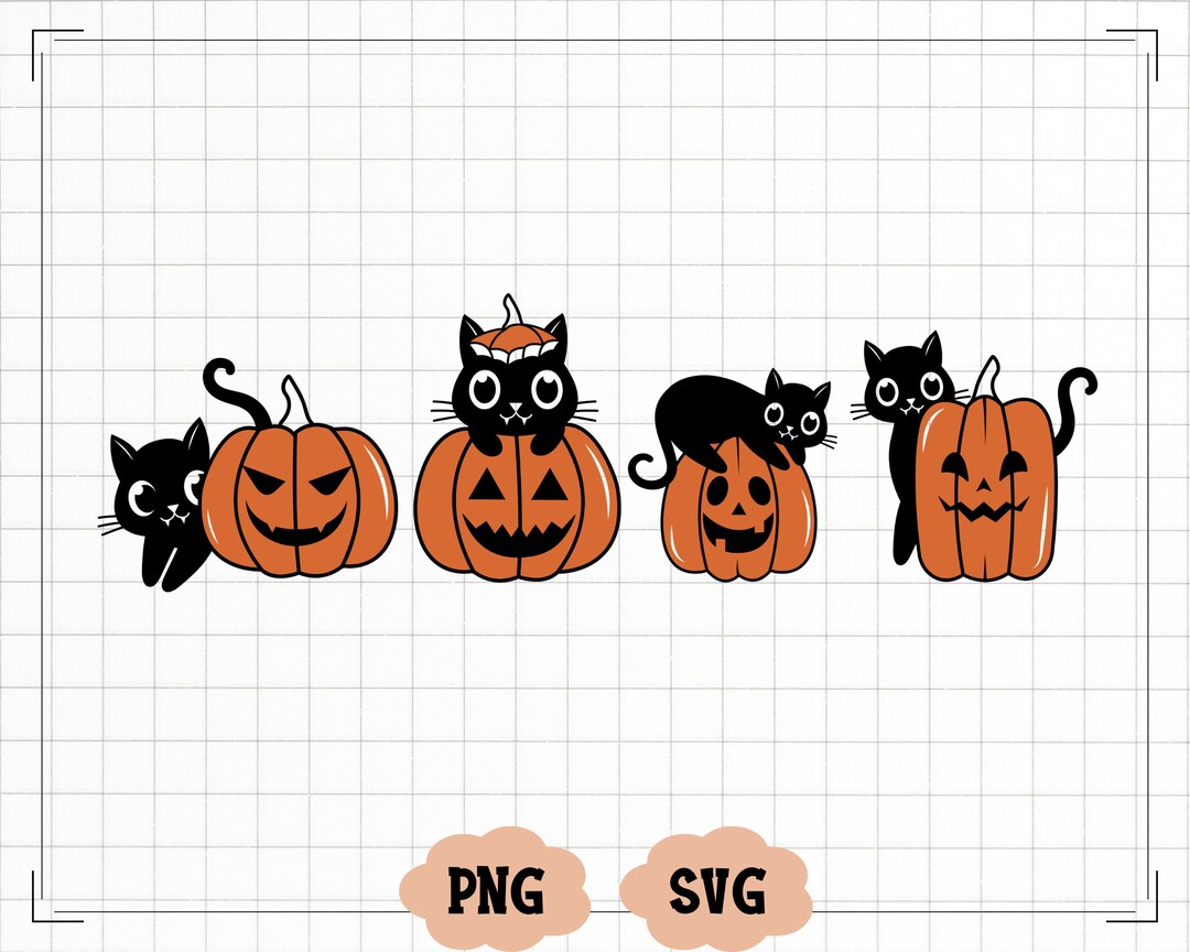 Black Cat and Pumpkin Design PNG for Printing｜cute Halloween Pumpkin ...