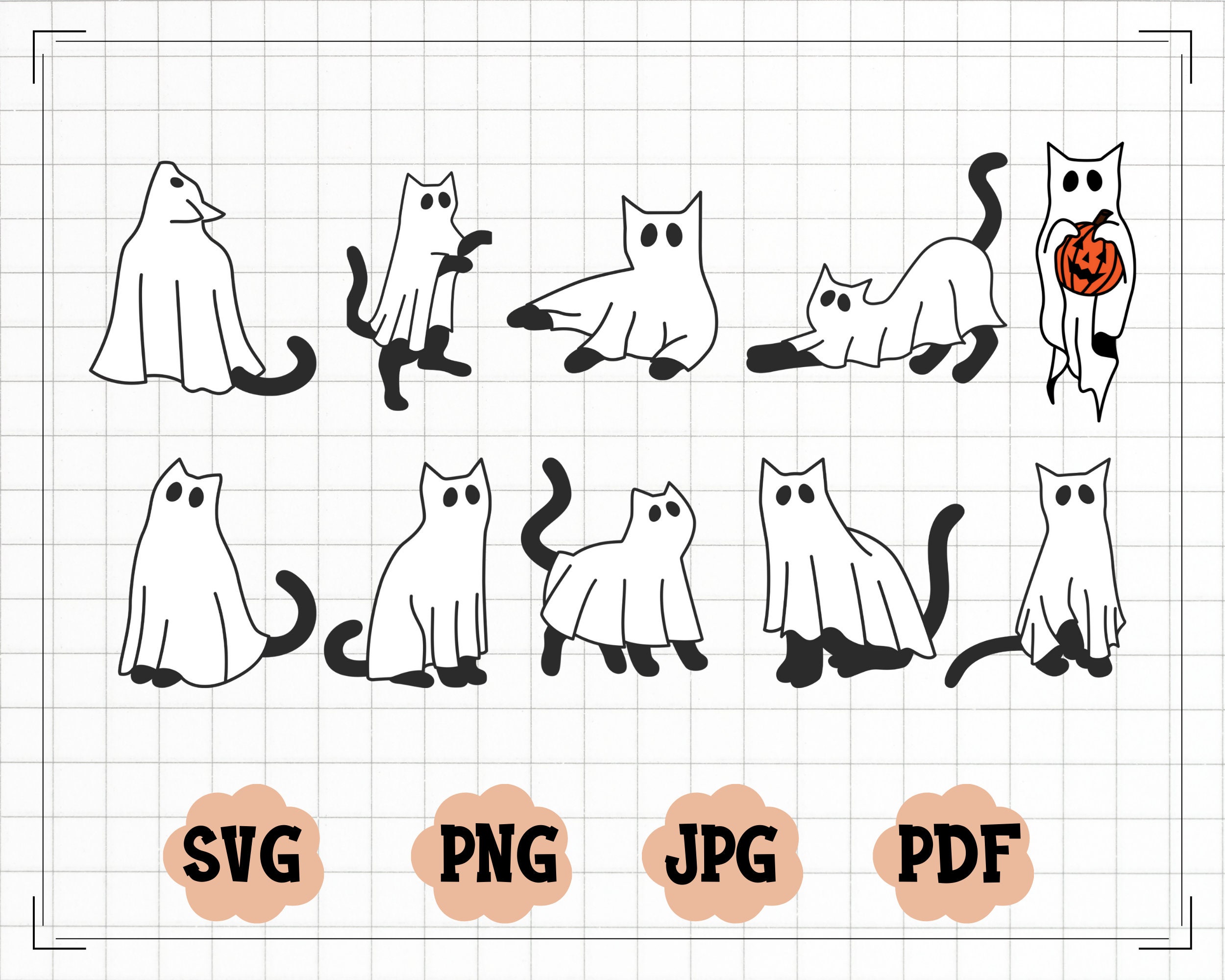 Сute Ghost Cats SVG Ghost Cats PNG Boo Svg Halloween Svg - Etsy España
