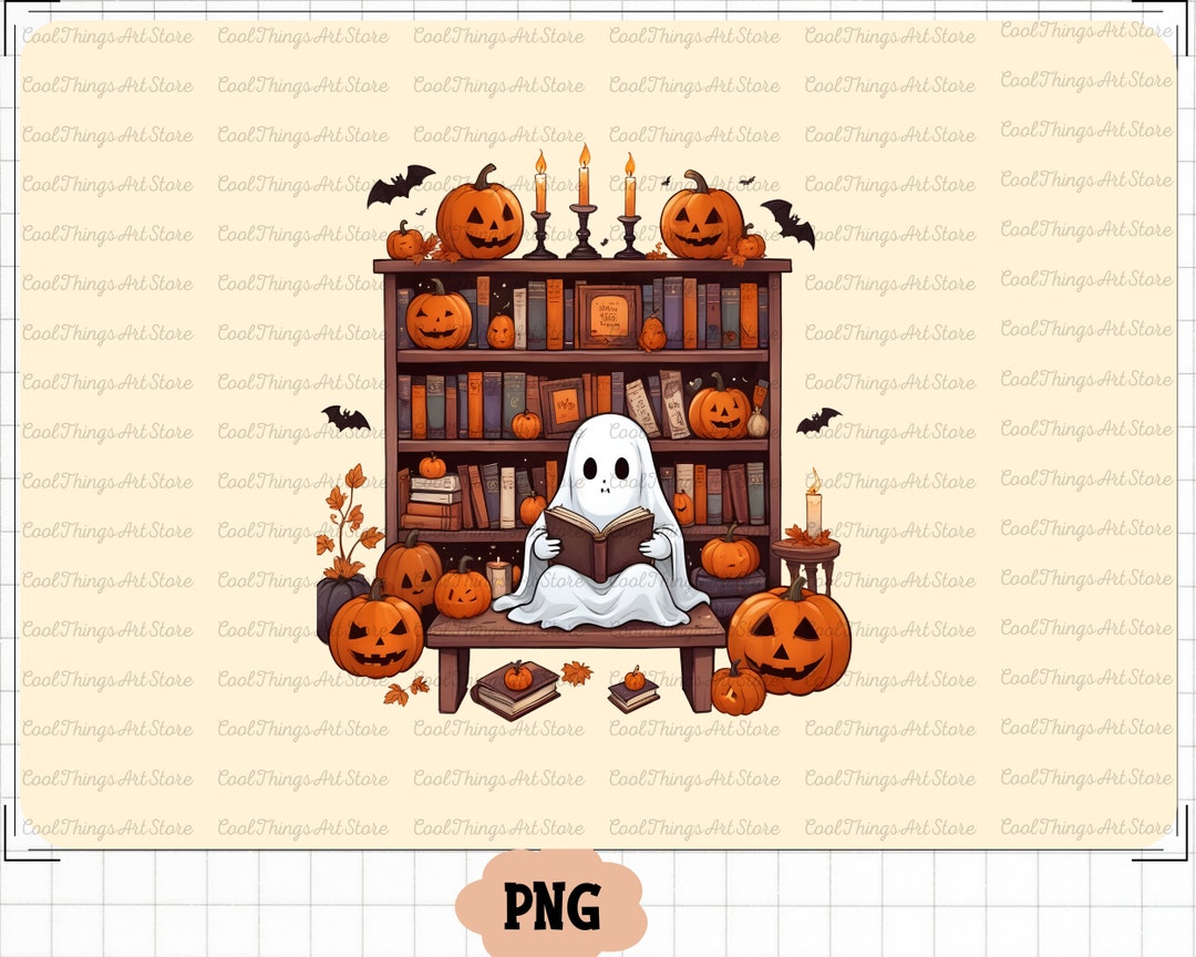 Ghost Reading Book Png, Halloween Bookshelf Png, Ghostly Bookish Png ...