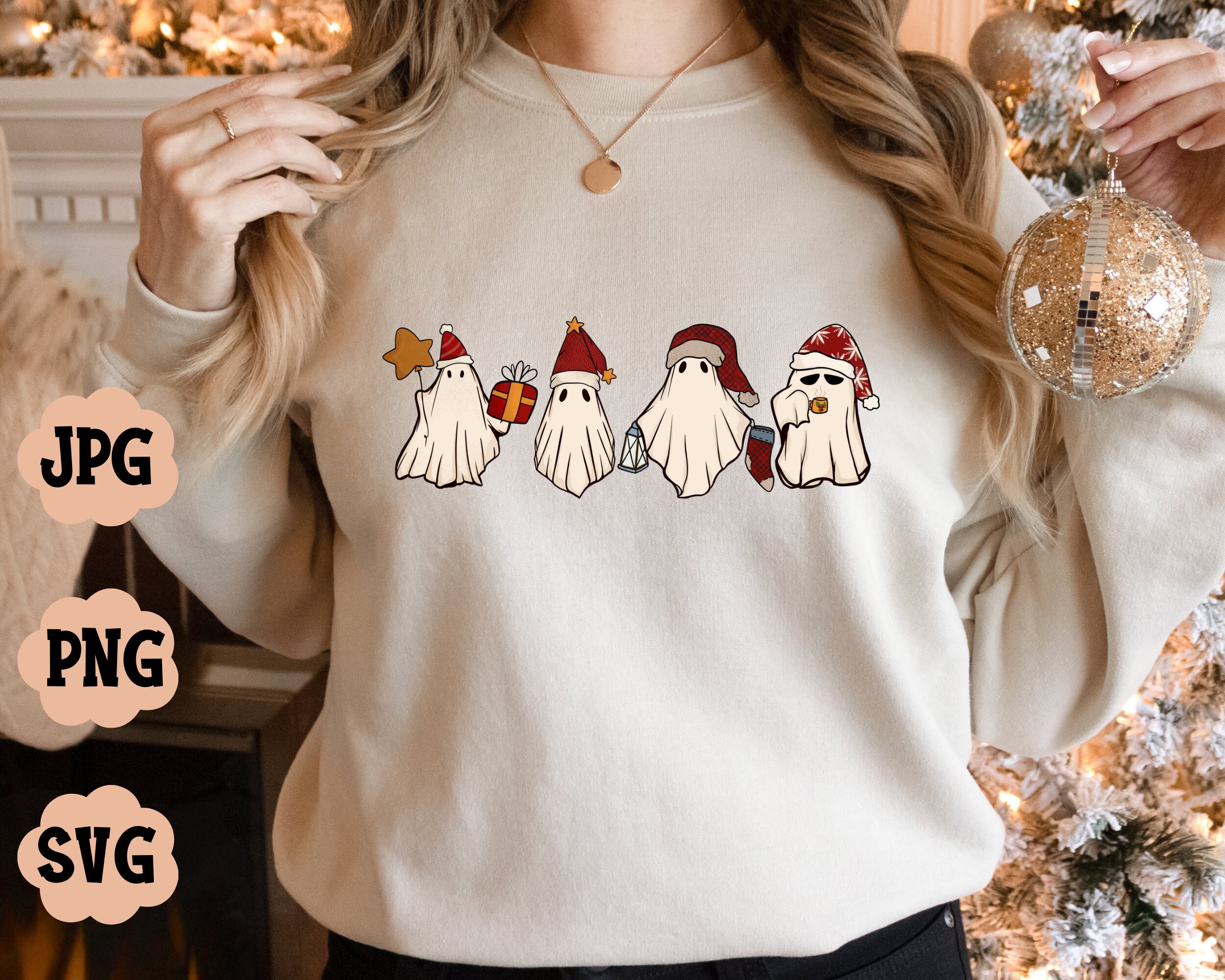 Christmas Ghost Svg, Spooky Christmas Svg, Halloween Christmas Design ...