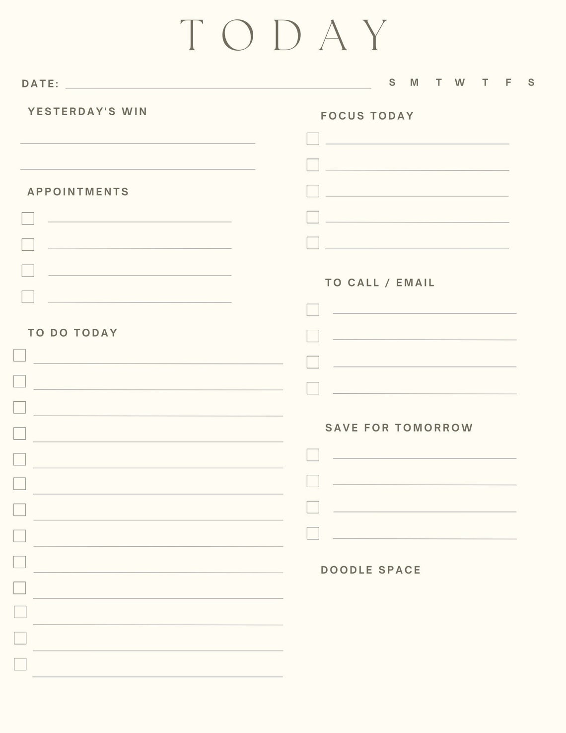 Daily Planner / Daily to Do List, Printable Minimalist Planner, Instant ...