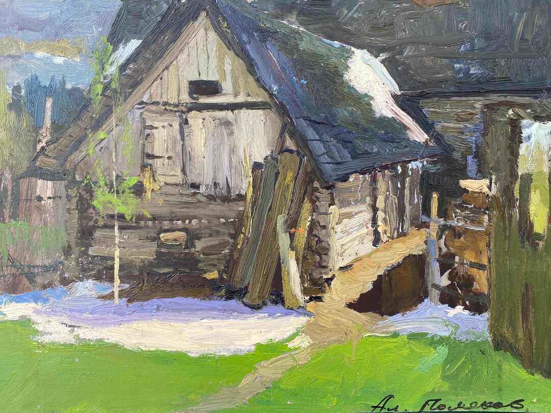 Log Cabin. Original Vintage Oil Painting by Polyakov, 1984 - Etsy
