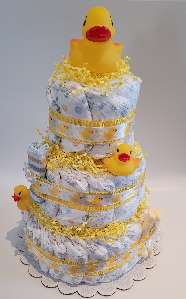 Duck Diaper Cake, Rubber Duck Diaper Cake, Duck Baby Shower, Neutral ...