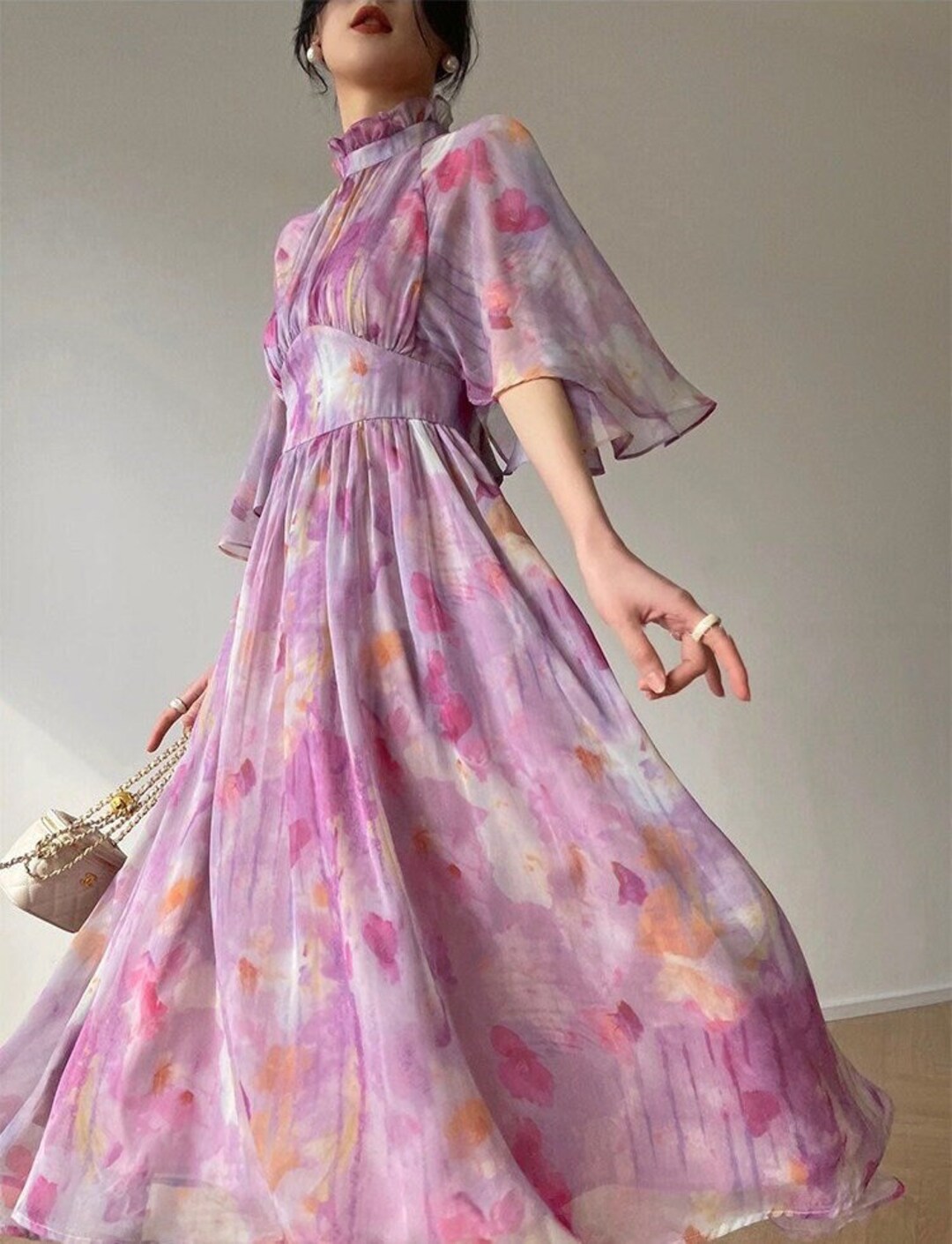 Volants Floral Robes En Mousseline De Soie Dos Ouvert Cravate Taille ...