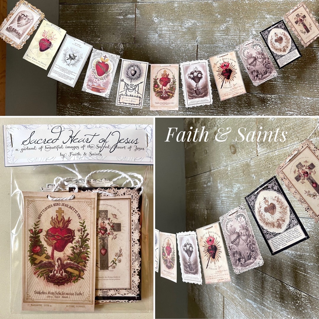 Sacred Heart of Jesus Garland Vintage Style Holy Cards, Handmade - Etsy