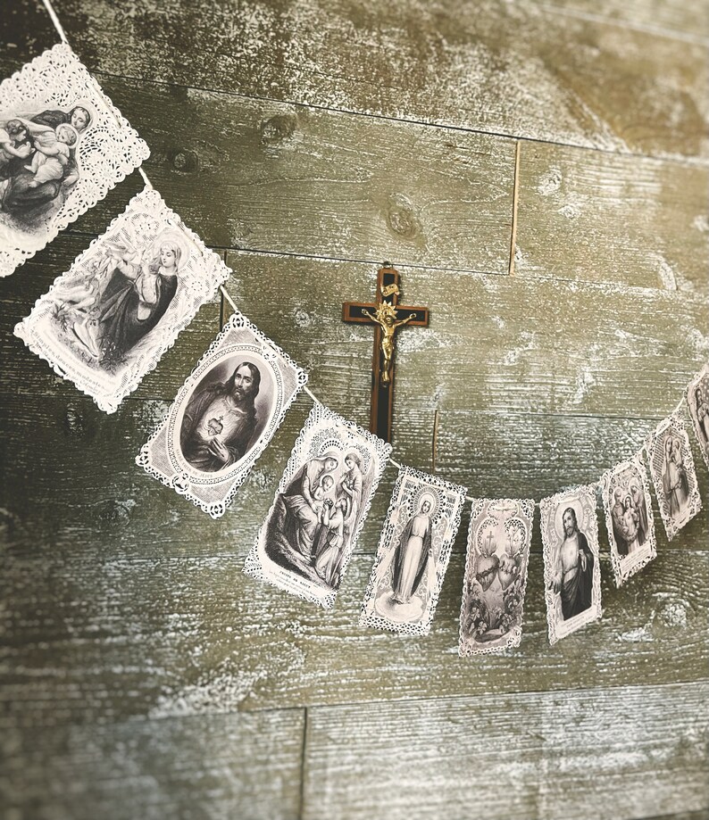 Holy Cards Garland Vintage Style Completely Handmade - Etsy