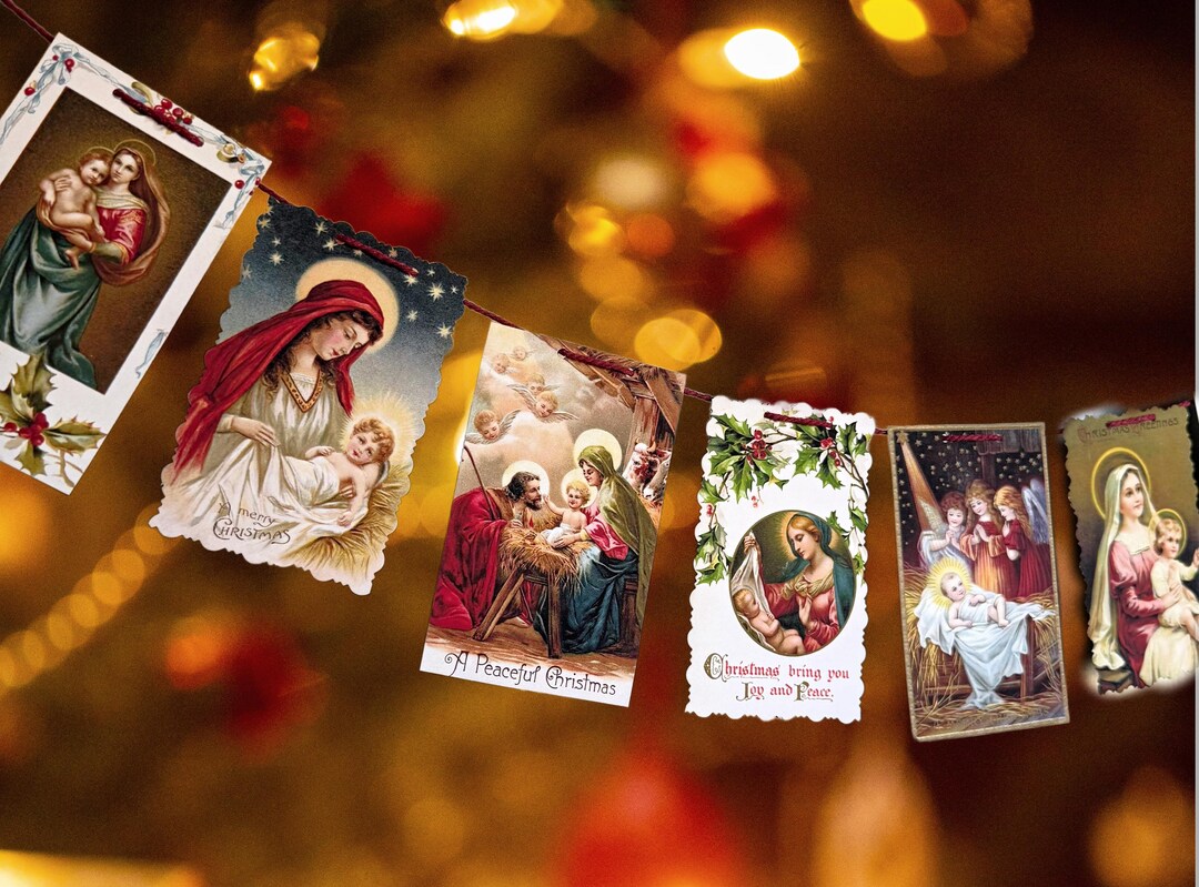 Christmas Nativity Garland - Vintage Style Holy Cards, Handmade - Etsy