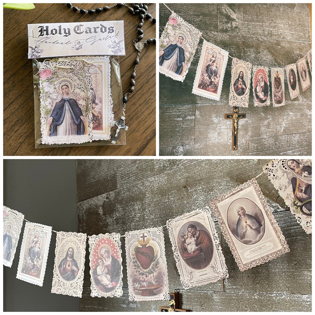 Large Holy Cards Garland Handmade Vintage Style - Etsy