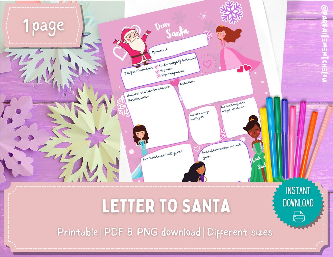 Printable Letter to Santa Princess Color Dear Santa Wish - Etsy