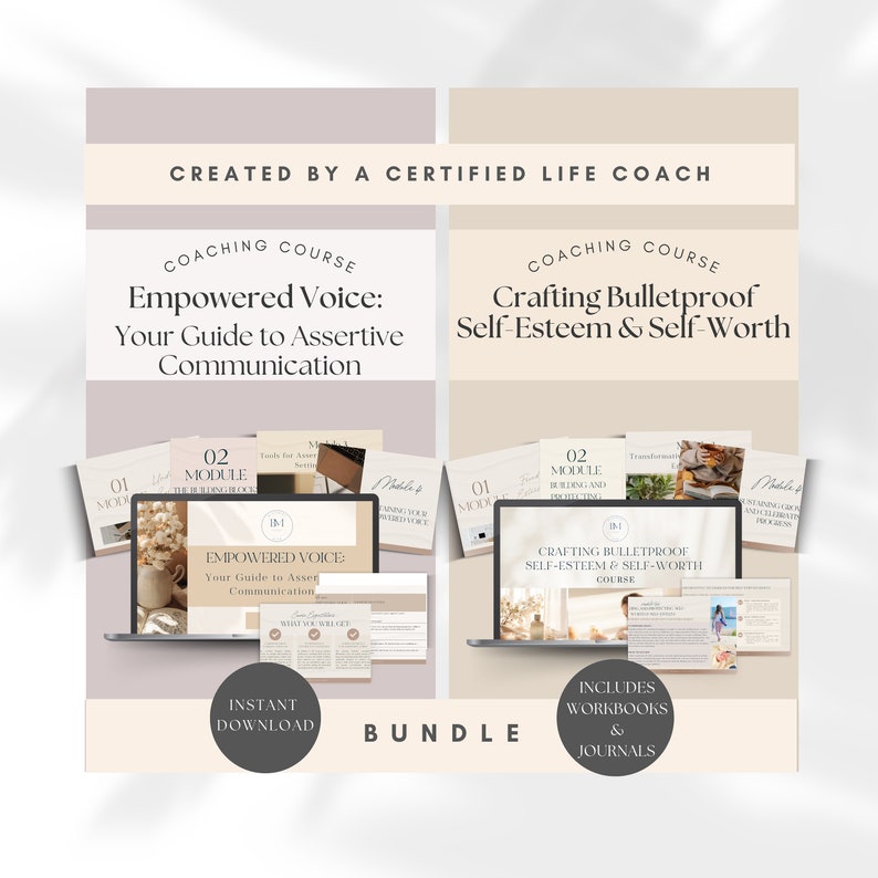 Self Esteem, Self-worth & Assertive Communication Coaching Course Bundle, Workbooks, Journals ...