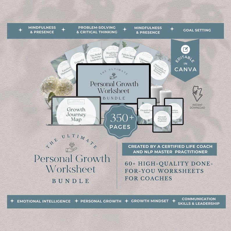 Personal Growth Worksheet Bundle, Coaching Canva Templates (digital ...