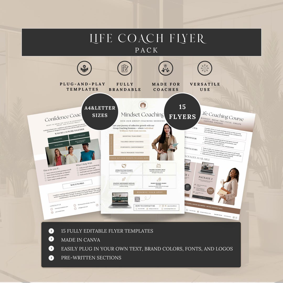 Life Coach Canva Flyer Templates, Wellness Workshop, A4 & Letter Size ...