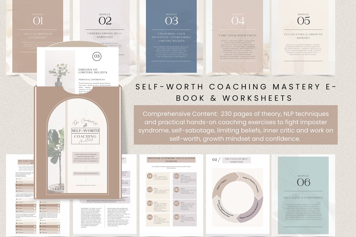 SELF-WORTH Canva Coaching Bundle, Growth Mindset, Imposter Syndrome ...