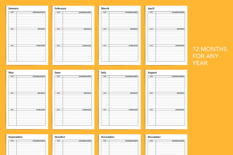 Printable Event Tracker Birthday Tracker Event Planner for Every Months ...