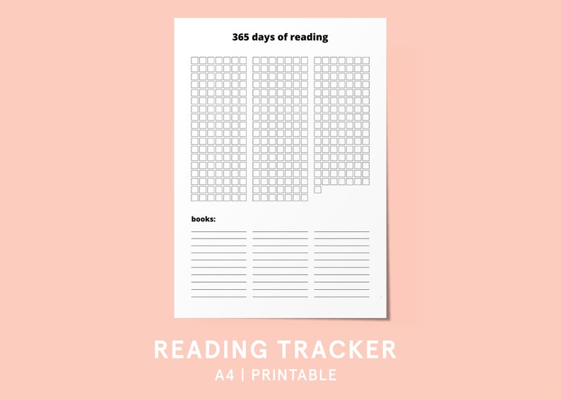A4 Printable Reading Tracker, Daily Reading, 365 Days Reading Tracker ...