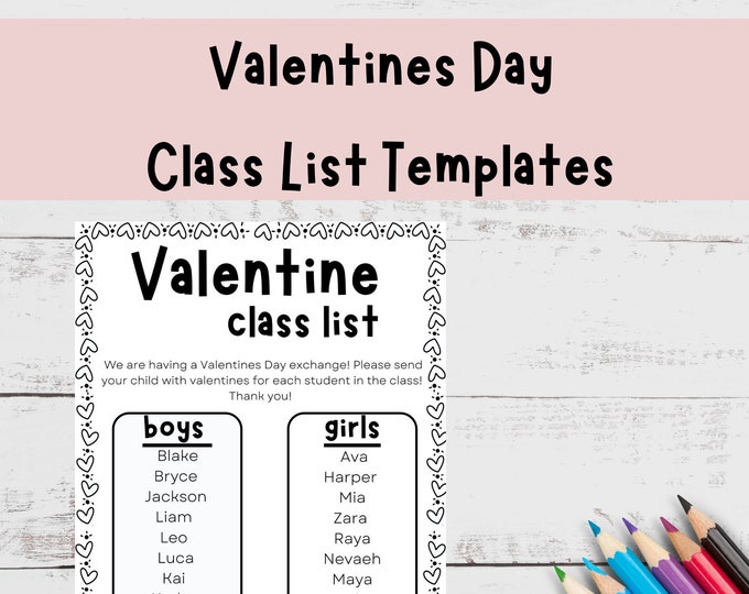 Valentine's Day Class List Template, Editable Canva Template, Instant ...