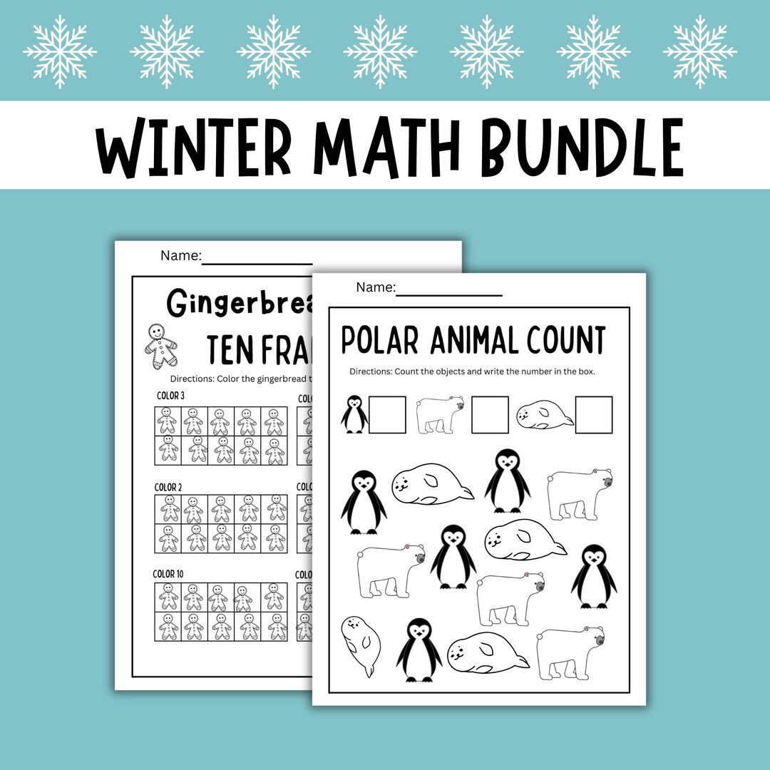 Winter Math Preschool Bundle - Homeschool Kindergarten Worksheets, Prek ...
