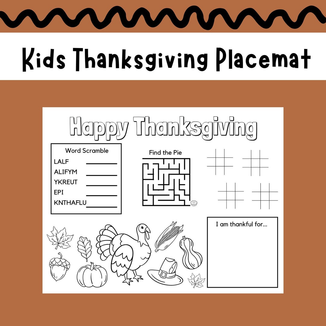 Kids Thanksgiving Placemat - Etsy