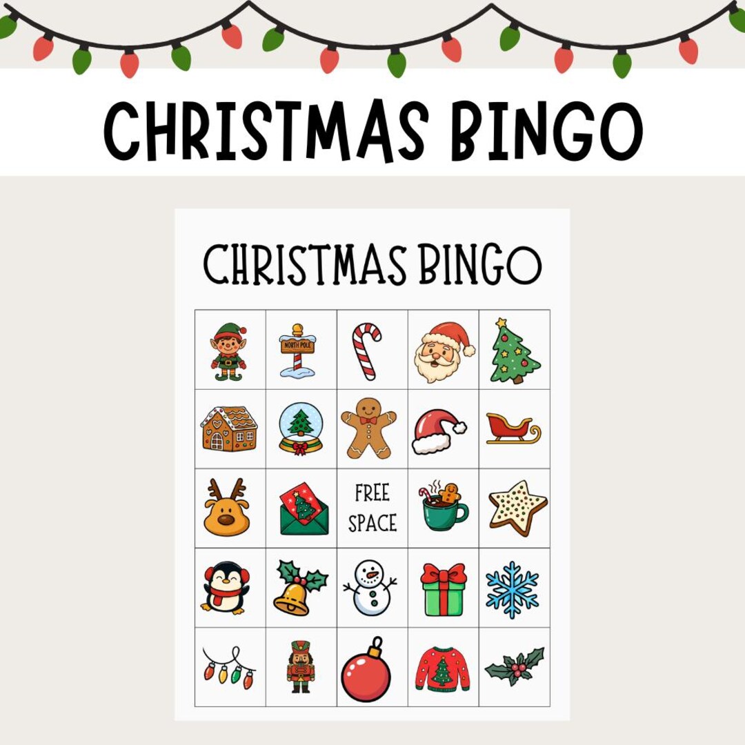 Christmas Bingo Printable Holiday Party Game Kids Adults Classroom ...