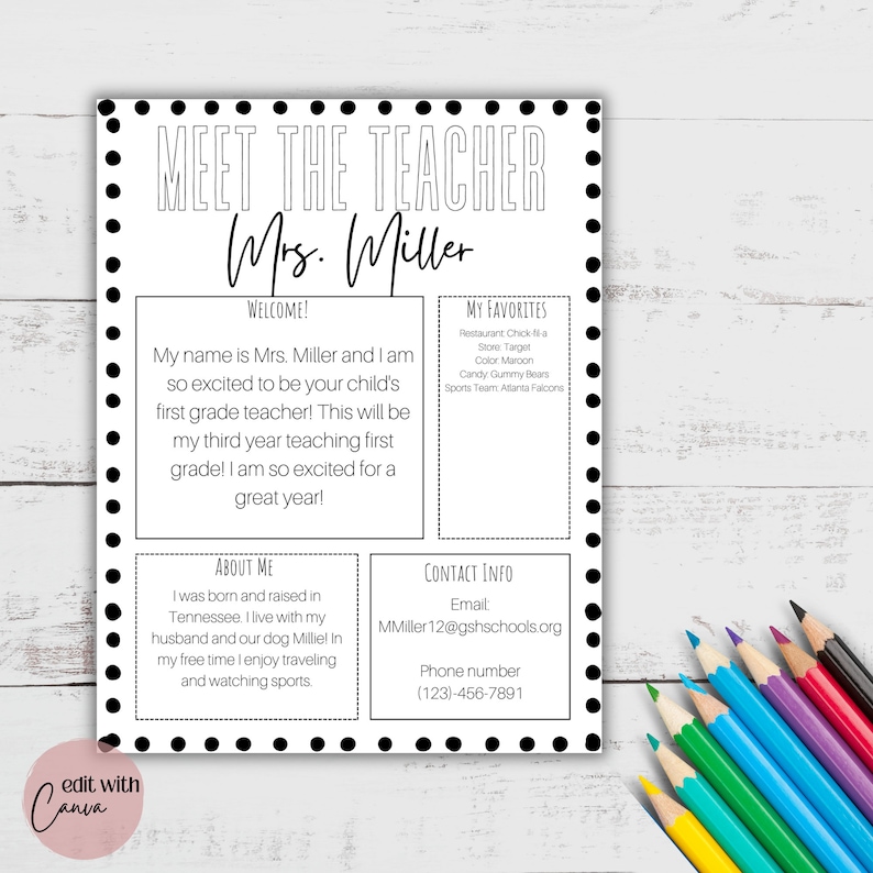 Editable Teacher Introduction Template for First Day of School on Canva ...