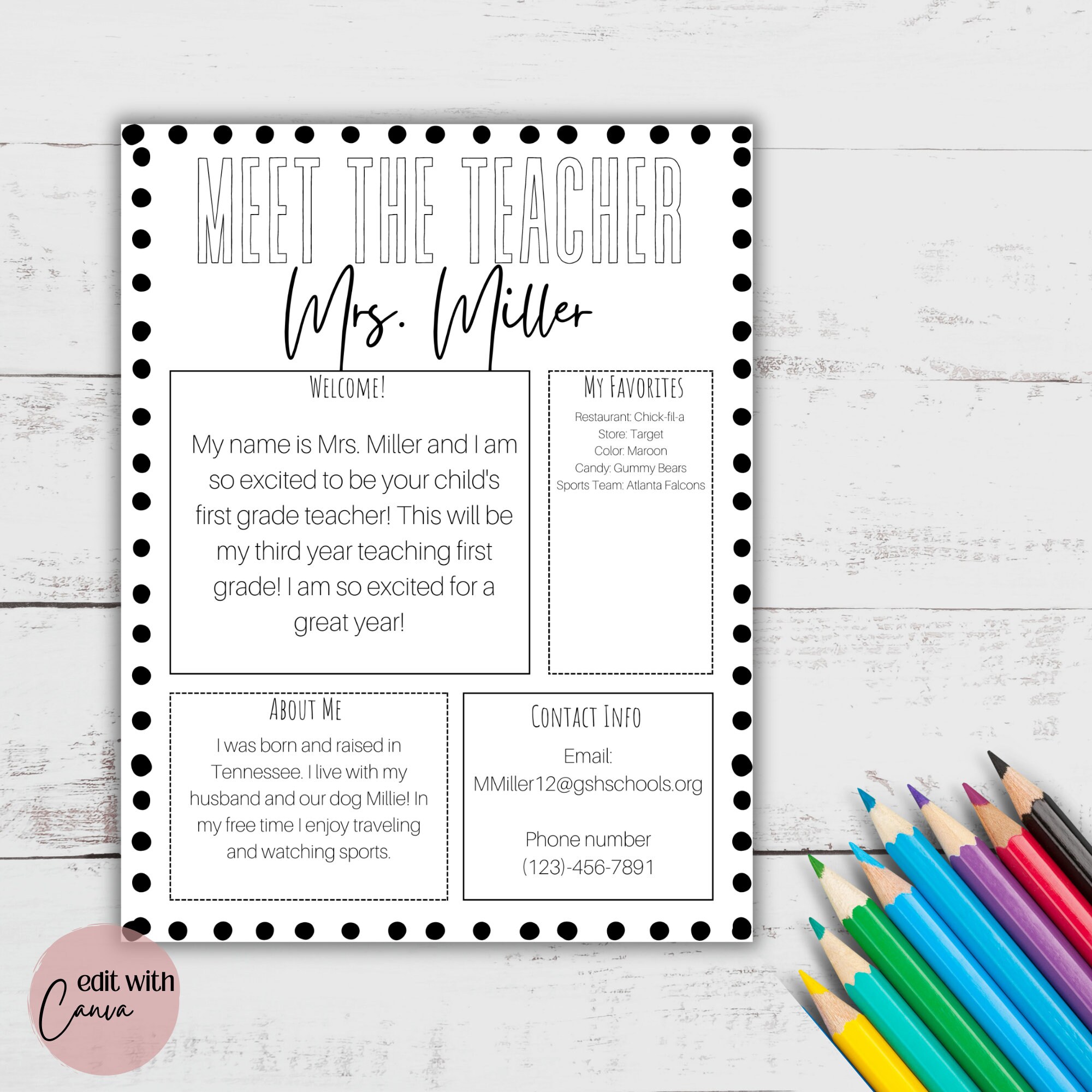 Editable Teacher Introduction Template for First Day of School on Canva ...