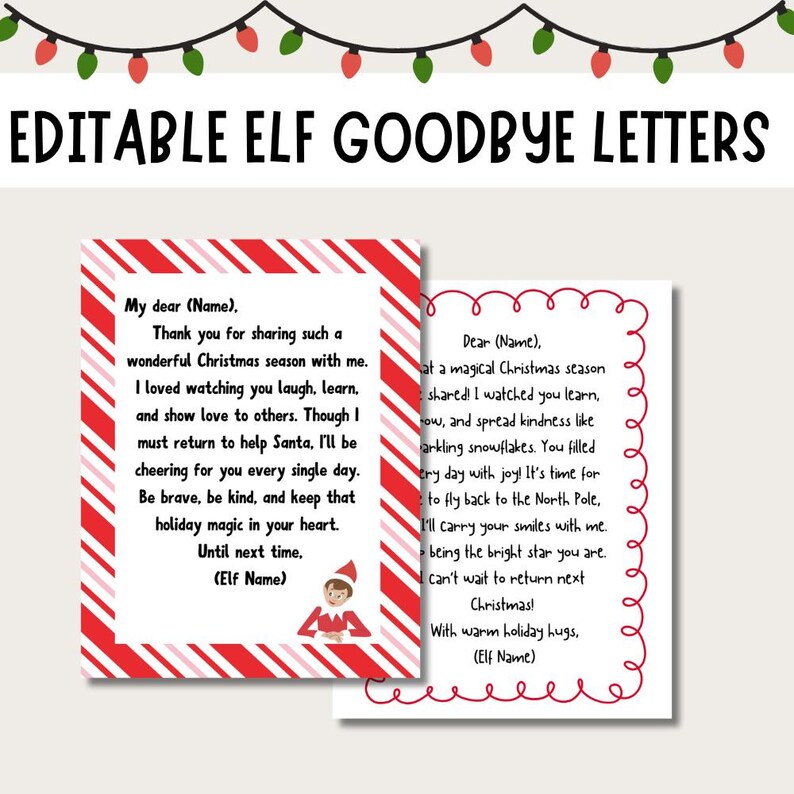 Elf Goodbye Letter Templates - Editable Digital Download | Magical ...