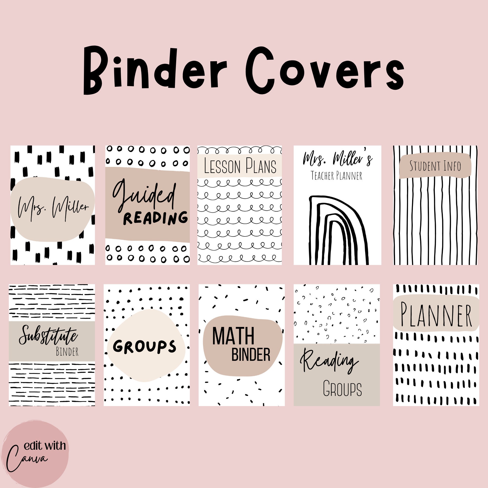Editable Printable Neutral Binder Covers for Classroom and School Decor ...